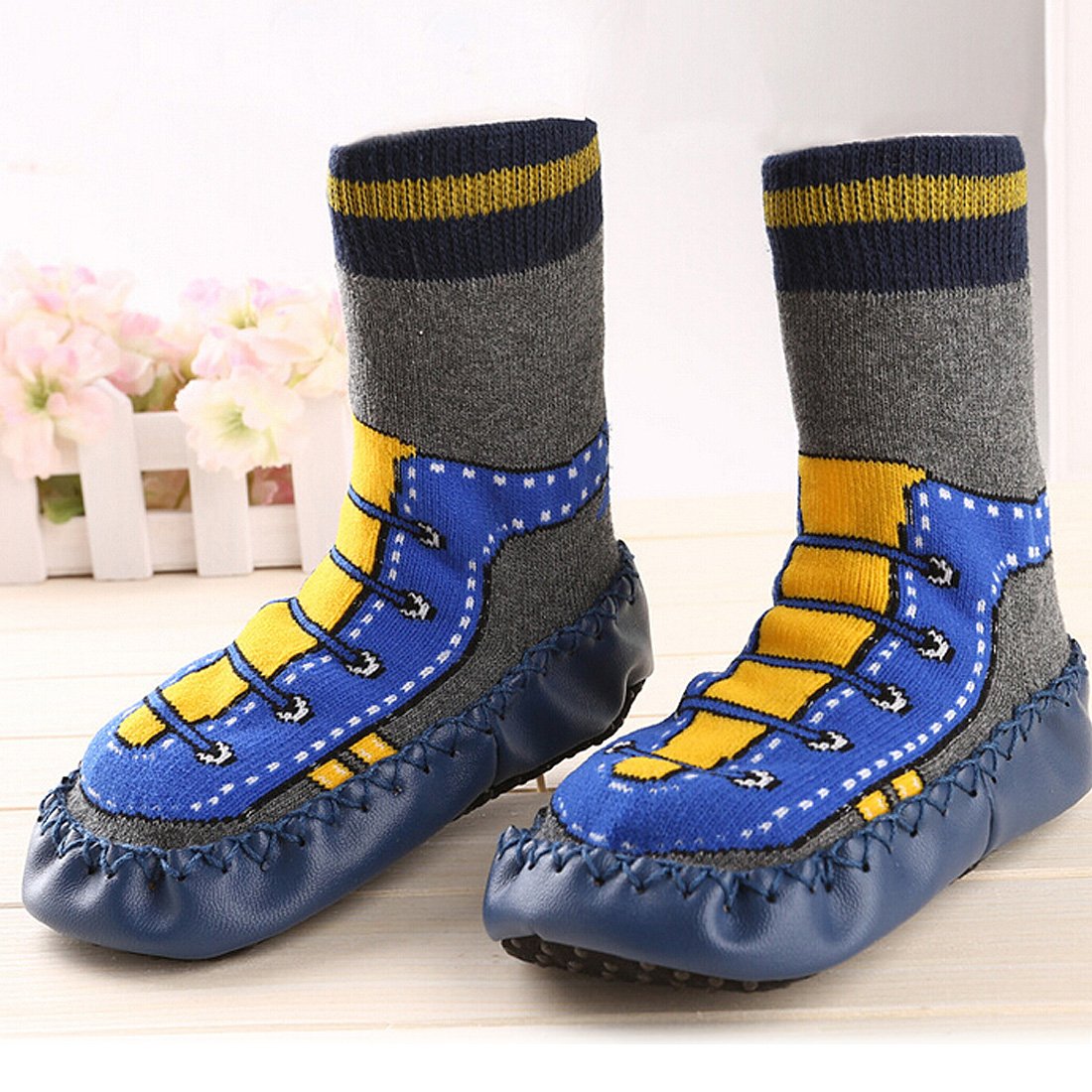KF Baby Toddlers Boys Girls Non-Skid Slipper Socks Value Pack [3 Pairs]
