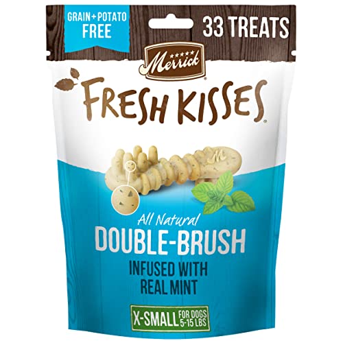 Merrick Fresh Kisses Double-Brush Dental Dog Treats With Mint Breath Strips For Toy Breeds - 33 ct. Bag
