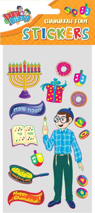 Chanukah Foam Stickers - 4 Pack - Dreidels, Menorahs and More - Hanukah Stationary, Arts and Crafts - Gifts and Games - Izzy 'n' Dizzy