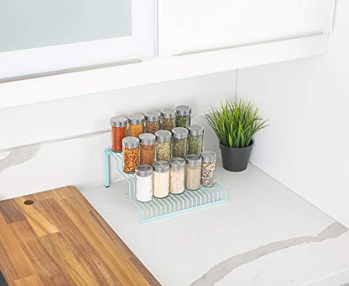 Smart Design Heavy Duty 3-Tier Spice Rack Shelf Organizer - Steel Metal Wire - Cupboard, Jars, Can, Cabinet and Pantry Storage Organization - Kitchen 10.25 x 4.25 Inch - Light Blue