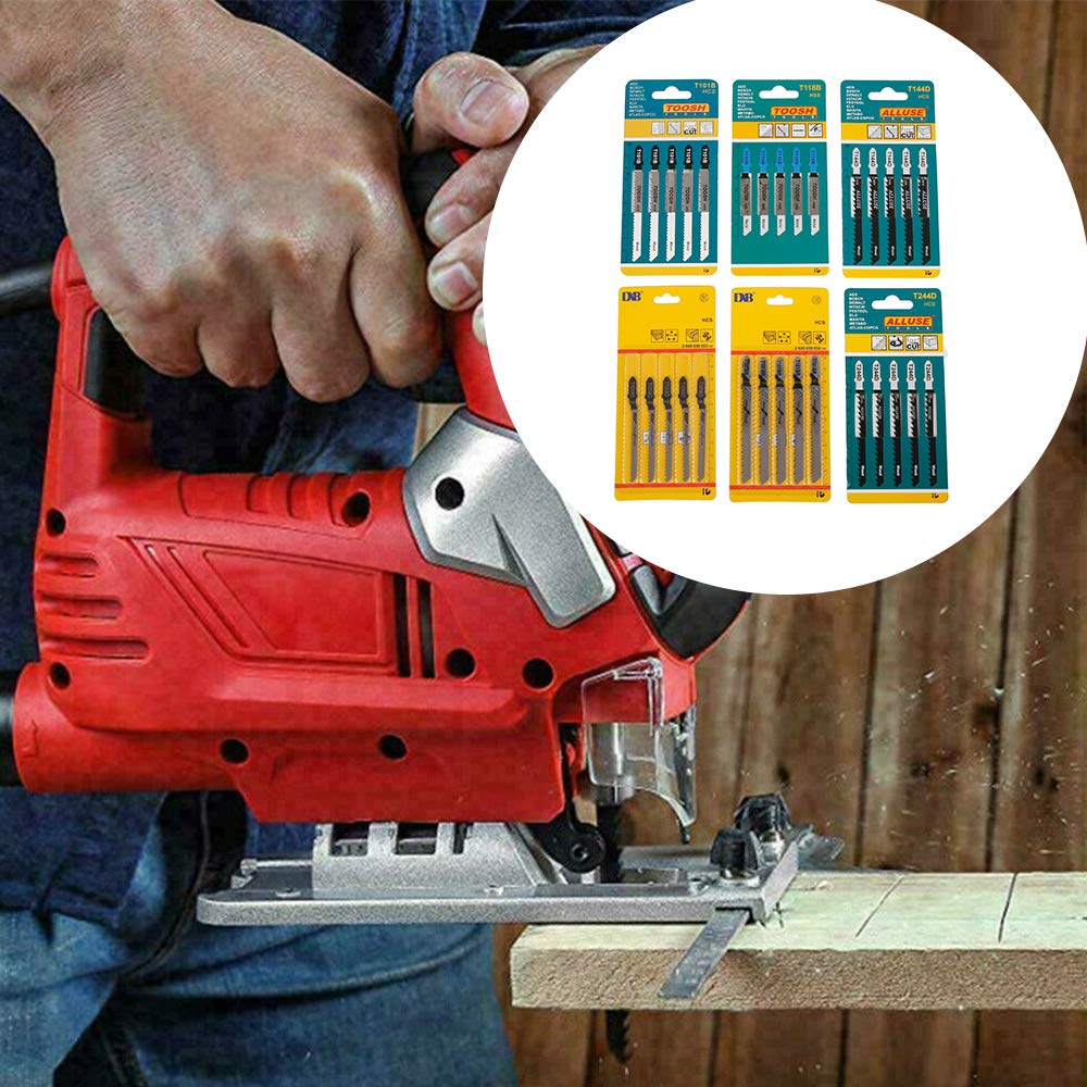60 pcs Jigsaw Blades Set Straight and Fast Cuts for Wood Plastic and Metal Cutting Fit Bosch, Dewalt, Hitachi, Festool Milwaukee
