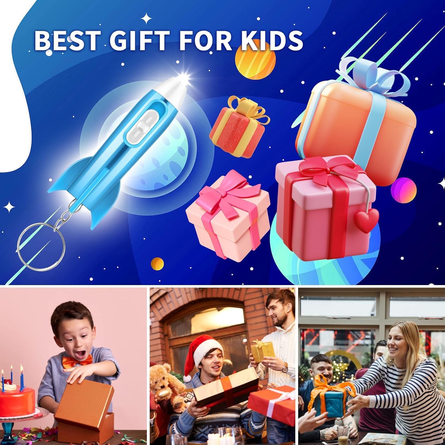 Helicopter Flashlight Keychain Rocket LED Flashlight for kids Space Party Favors Helicopter Key Ring Astronaut Party Favors(24 Pcs)