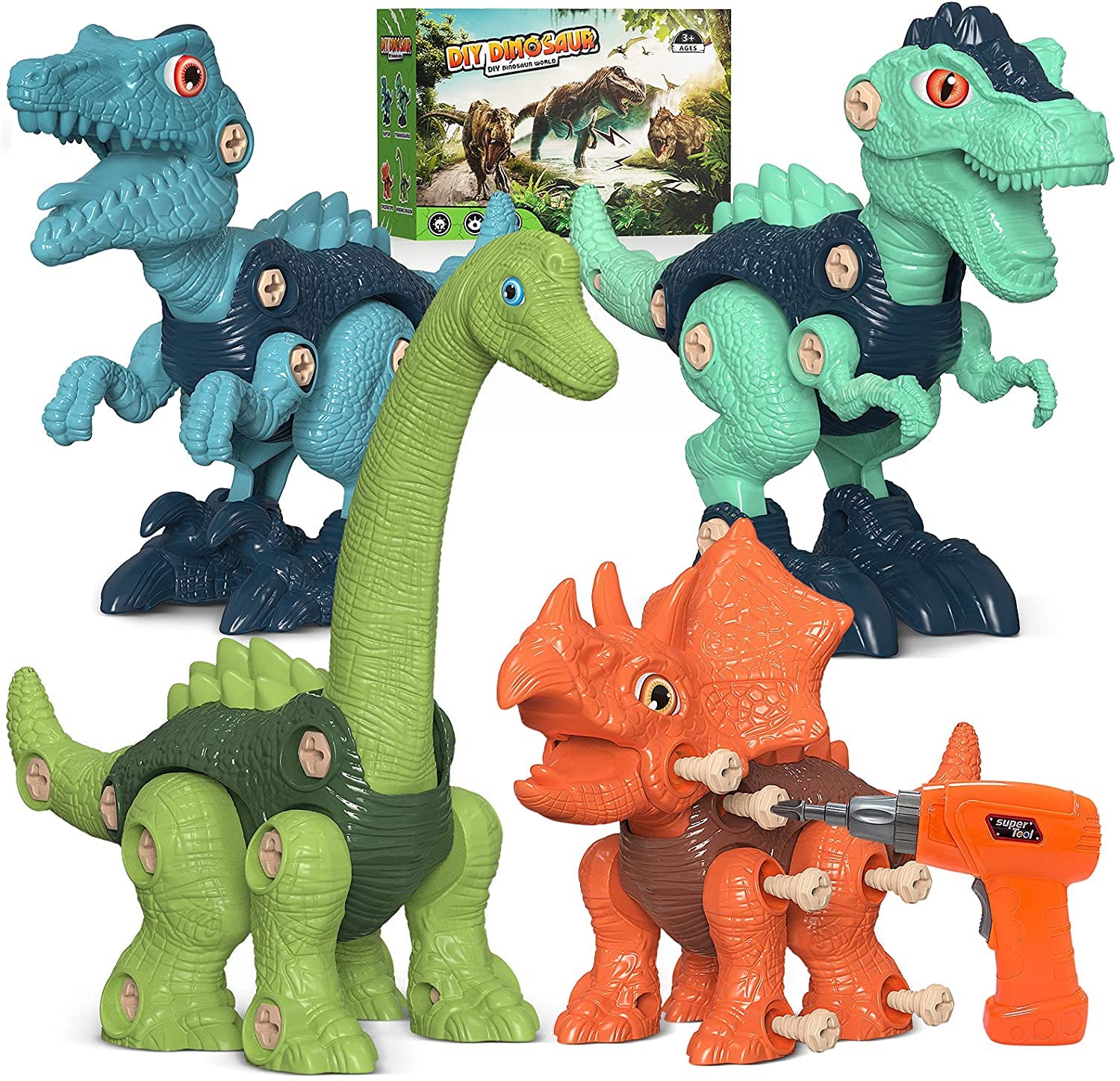 dmsbuy Take Apart Dinosaur Toys for Kids Building Toy Set with Electric Drill Construction Engineering Play Kit STEM Learning for Boys Girls Age 3 4 5 Year Old (Take Apart Dino)