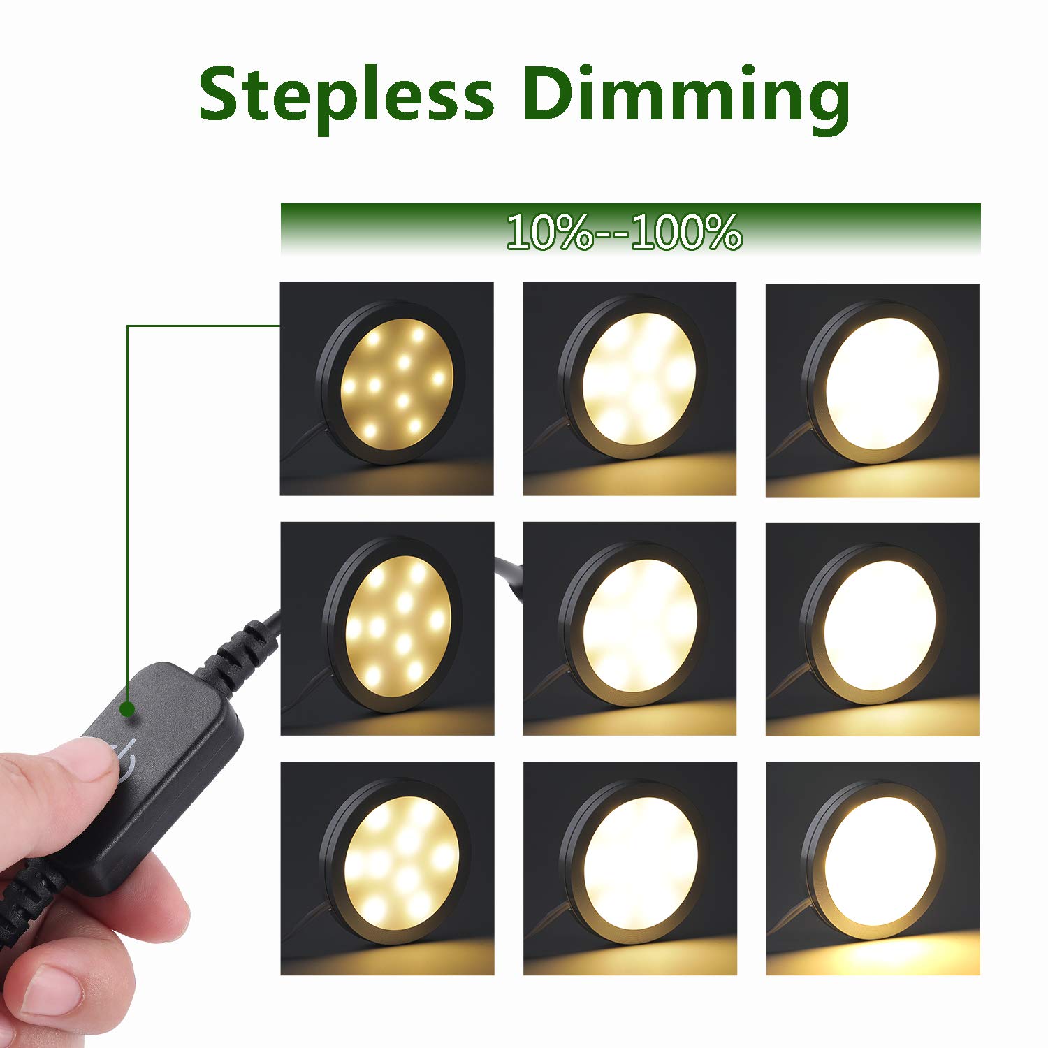 AIBOO Under Cabinet LED Black Cover Puck Lighting Kit with Touch Dimmer Switch for Kitchen Cupboard Closet Lighting (6 Lights,Warm White)
