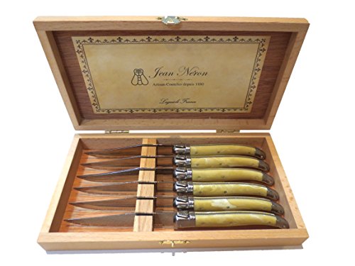 Laguiole Pale Horn Platine Knives in Presentation Box (Set of 6)
