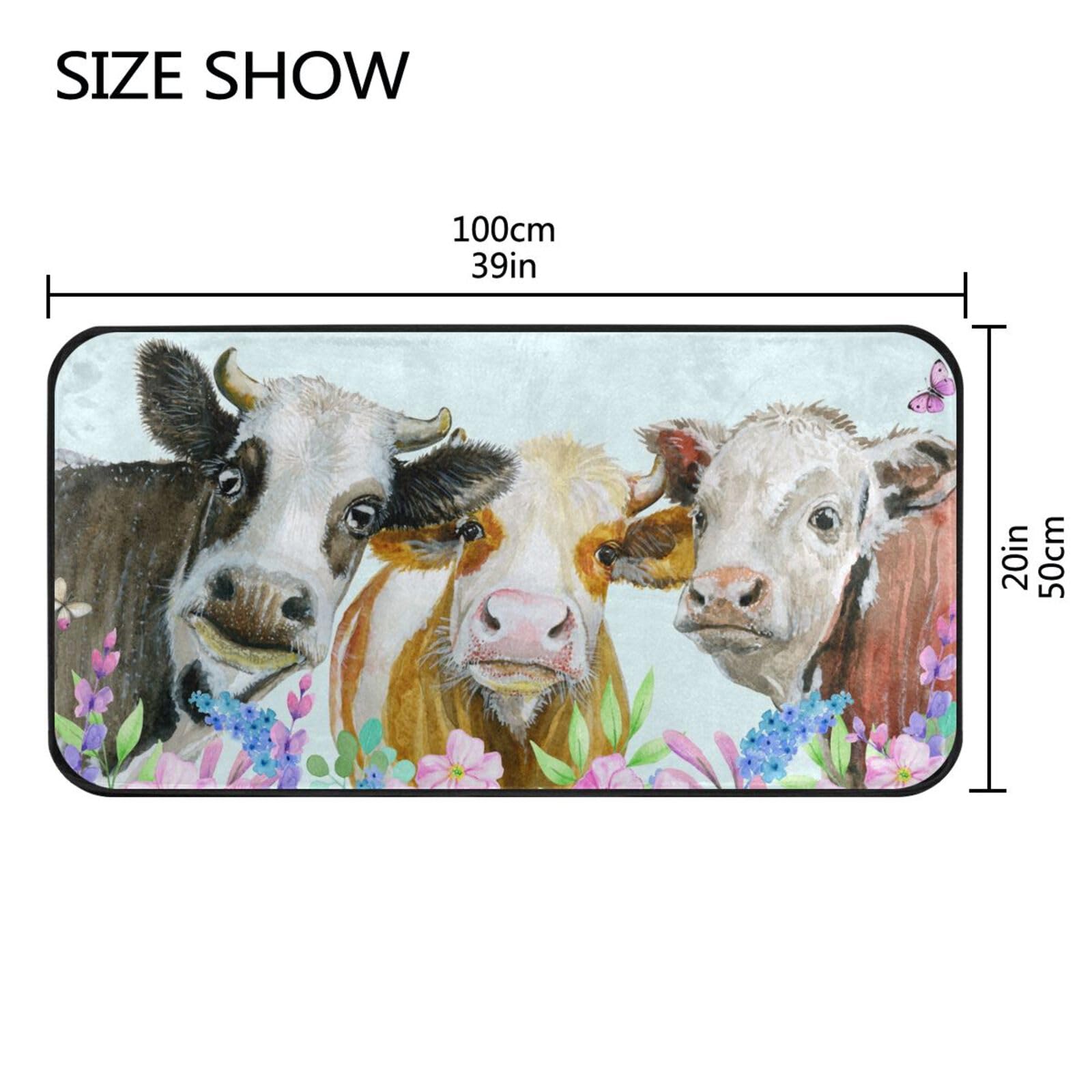 AGONA Anti Fatigue Kitchen Mat Kitchen Rugs Non Slip Soft Standing Mats Absorbent Floor Mat Bath Rug Runner Area Rug Carpet for Home Decor Indoor Outdoor, Cows Animals Flowers