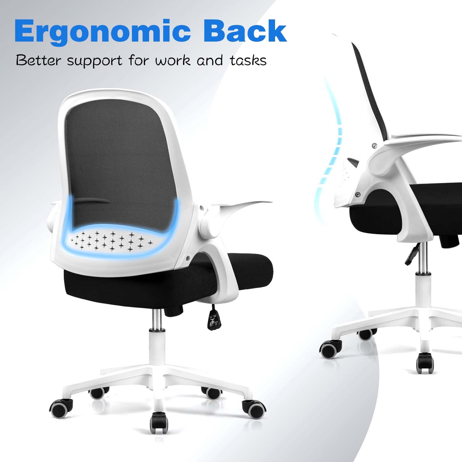 Devoko Office Chair Mesh Desk Chair Ergonomic Office Chair with Lumbar Support Swivel Computer Task Chair with Flip-up Arms Adjustable Height (Black)