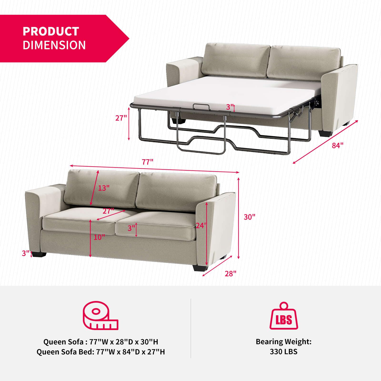 MUZZ Pull Out Couch Bed, Queen Size Sofa Bed with Foam Mattress, Velvet Pull Out Sleeper Sofa, 2-in-1 Sofa with Pull Out Bed for Living Room, Apartment, Office (Queen, Blue)