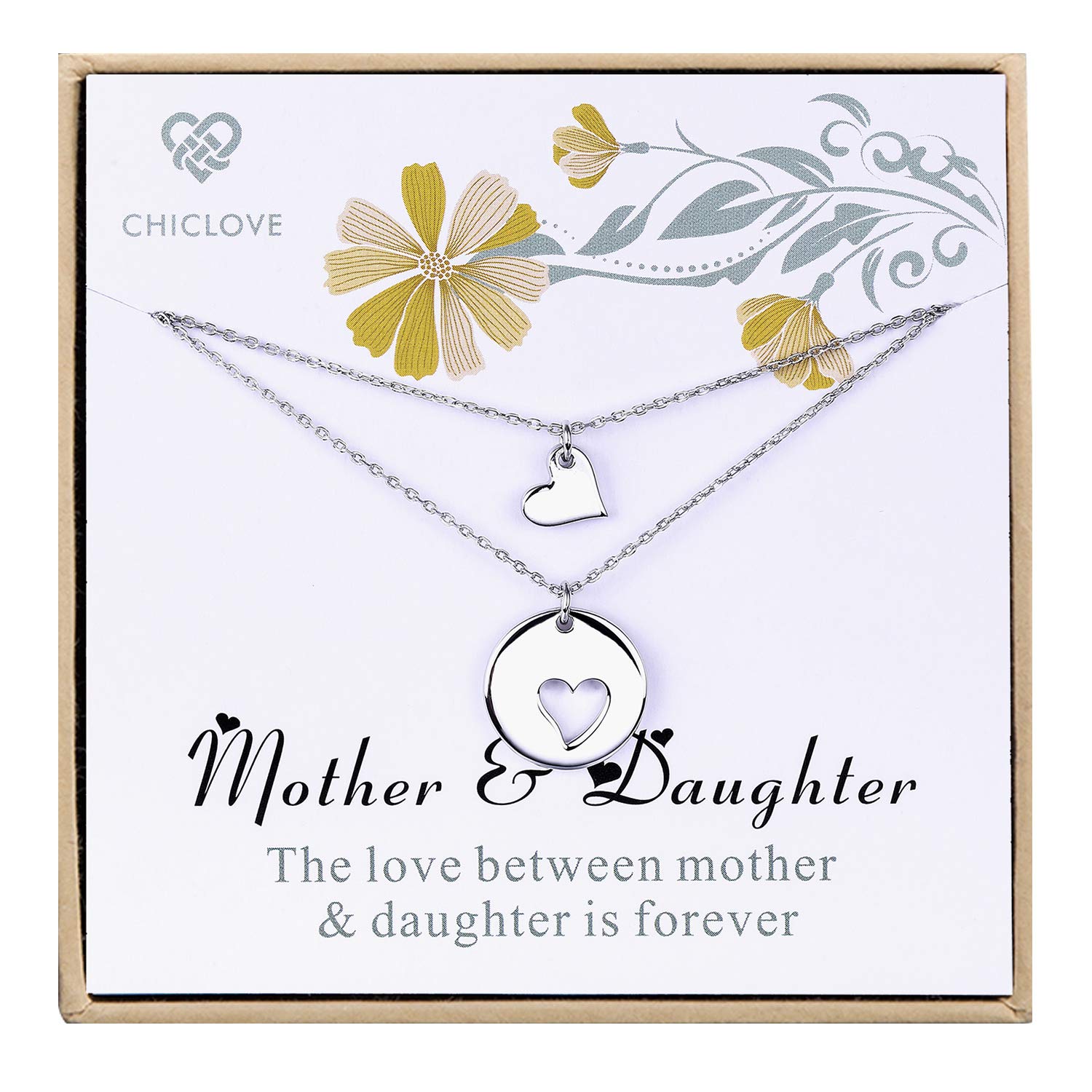 CHICLOVE Mother Daughter Jewelry Sets for Two, Cutout Heart Necklaces, 2 Sterling Silver Necklaces (A - mother and daughter necklace)
