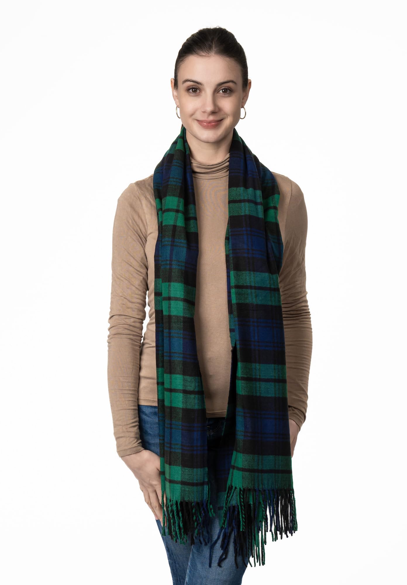 Achillea Oversized Cashmere Feel Scotland Scottish Tartan Plaid Scarf Shawl Wrap Winter Warm 80" x 30" (Black Watch Tartan)