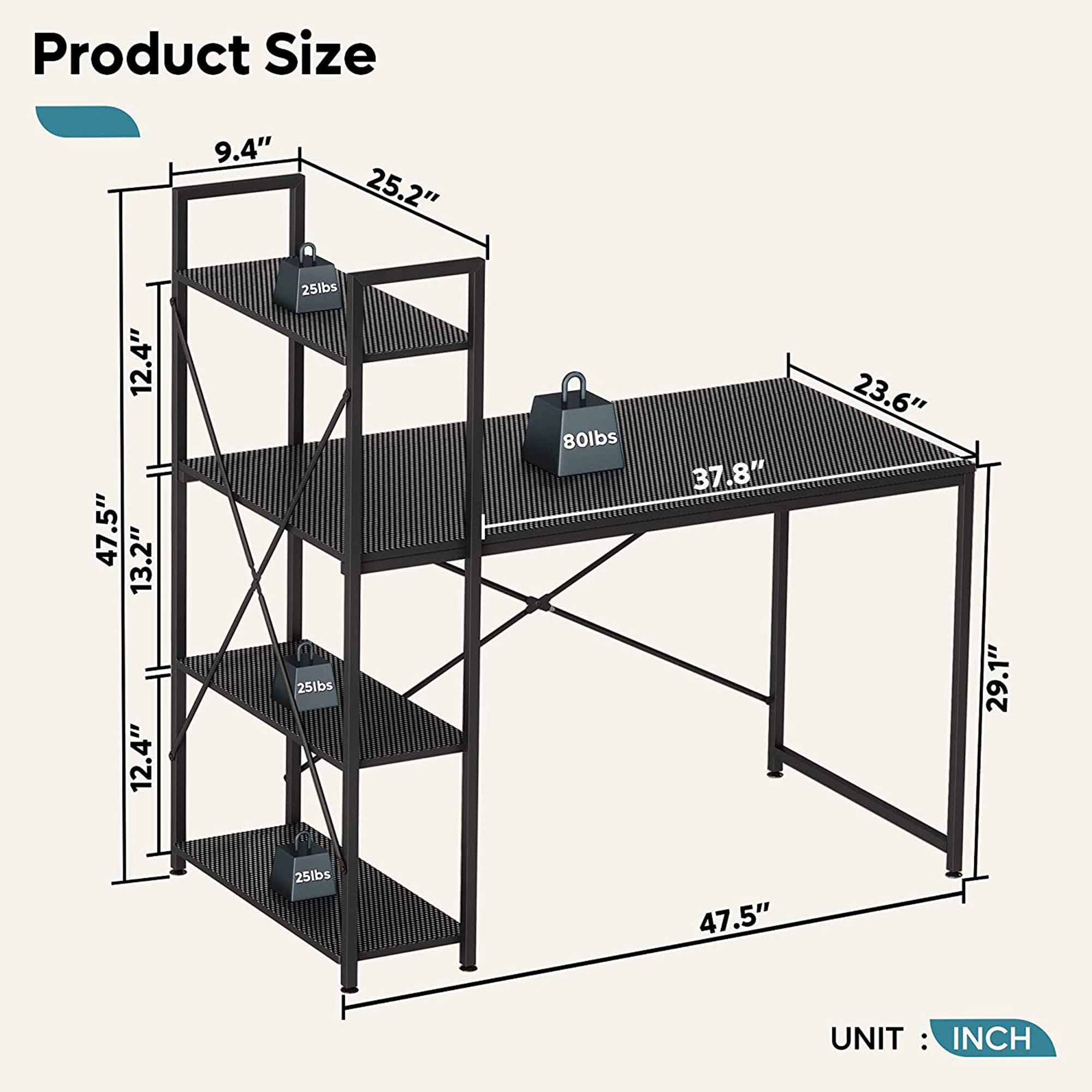 Bestier Computer Desk with Shelves - 47 Inch Small Space Home Office Desks with Bookshelf for Study Writing and Work - Plenty Leg Room and Easy Assemble,Black Carbon Fiber
