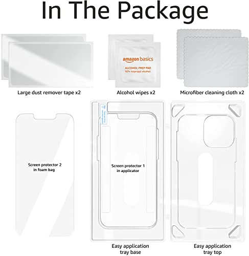 Amazon Basics Smartphone Tempered Glass Screen Protector for iPhone 13 Pro Max, 2-Pack, 7" L x 3.62" W