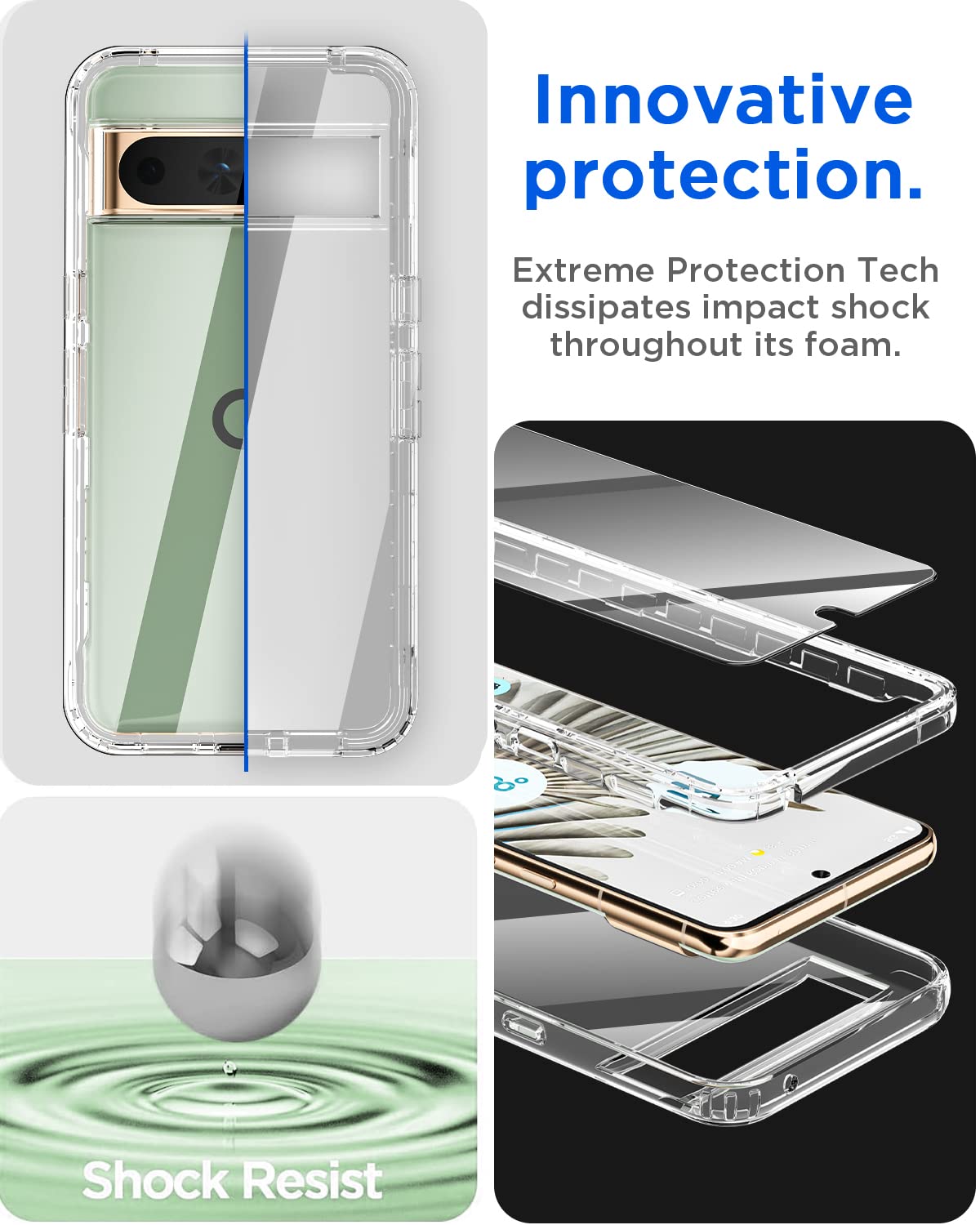 AICase Google Pixel 8 Pro Case Clear Full Body Rugged with [Tempered Glass Screen Protector] Bumper Slim Soft Silicone Heavy Duty Protection Shockproof Cover for Google Pixel 8 Pro 2023_4