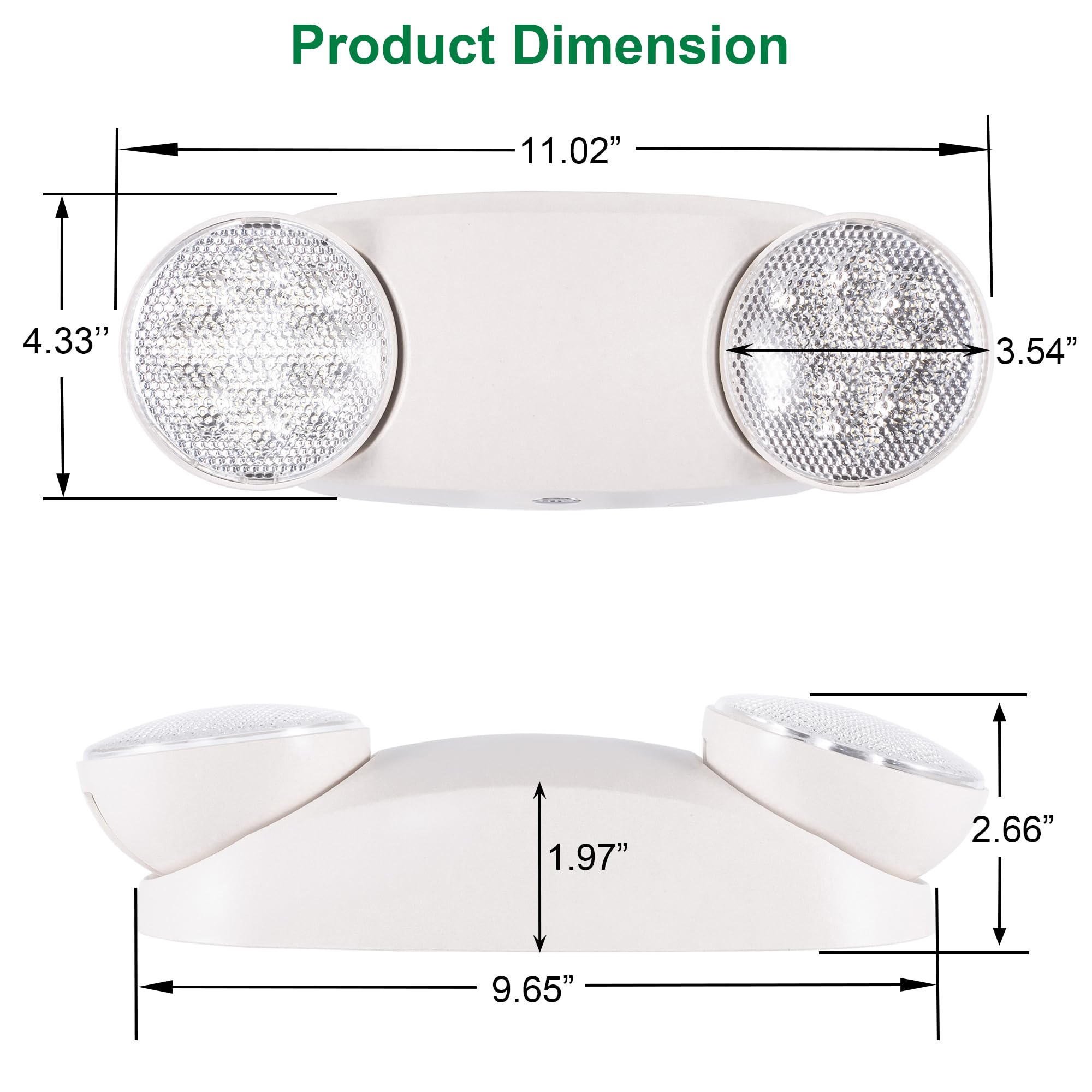 GRUENLICH LED Emergency Light, Exit Lighting Fixtures with 2 LED Bug Eye Heads and Back Up Batteries, UL 924 Qualified, 120-277 Voltage, 1-Pack