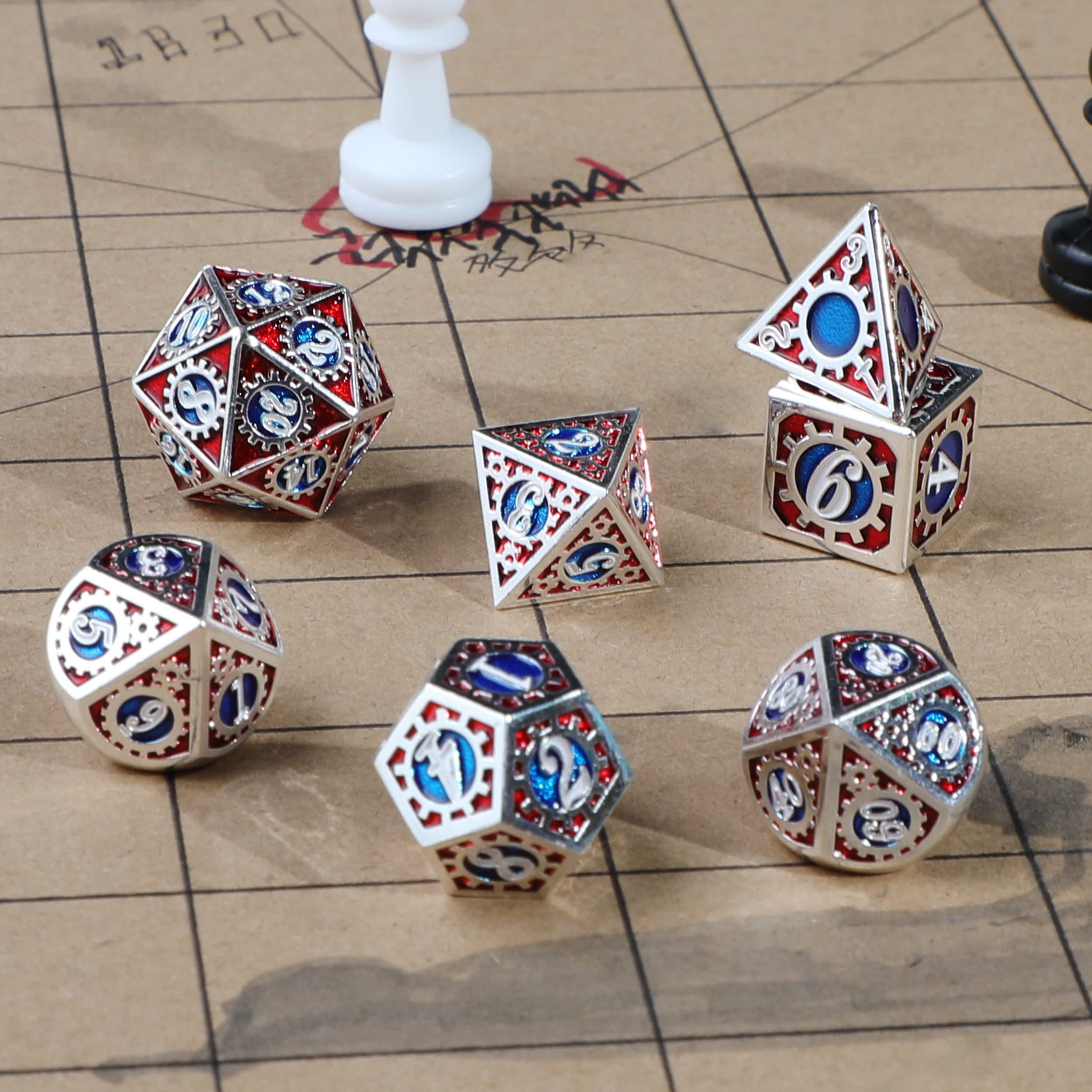 DND Dragon Scale Dice Set of 7 Pcs with Storage Box, Metal D&D Dice Set with Oversized D20 for Tabletop Roleplaying Games, Dungeons and Dragons, DND, D&D (Punk)
