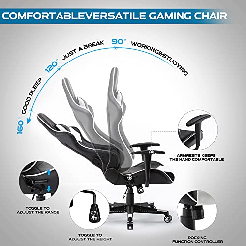 Polar Aurora Gaming Chair Racing Style High-Back PU Leather Office Chair Computer Desk Chair Executive Ergonomic Swivel Chair Headrest Lumbar Support (white1)