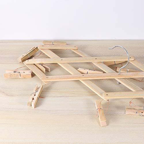 Cabilock Foldable Clip Hangers with Drying Clips Wood Underwear Hanger with 16pcs Clips Wooden Laundry Clip and Drip Drying Hanger for Socks Bras Lingerie Clothes Drying Rack 2pcs