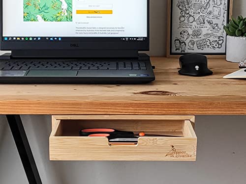 Poor Charlie Under Desk Drawer - Self Adhesive Bamboo Drawer - Sleek and Modern Design - Easy Installation - Compatible with Most Desks