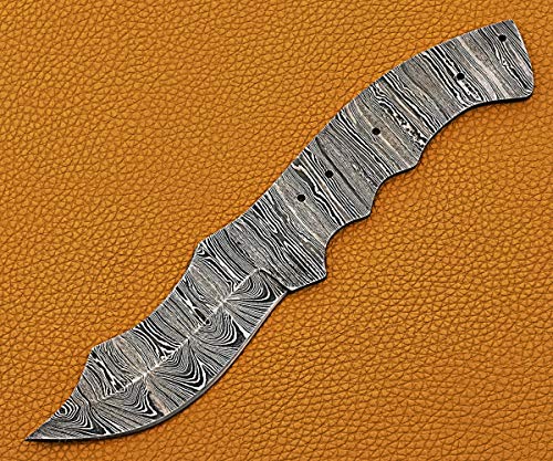 9" Long Dao Blade, Hand Forged Ladder Pattern Damascus Steel Blank Blade, 4.5" Long Blade with 4" Cutting Edge, 4.5" Finger Serrated Scale with 5 pin Holes