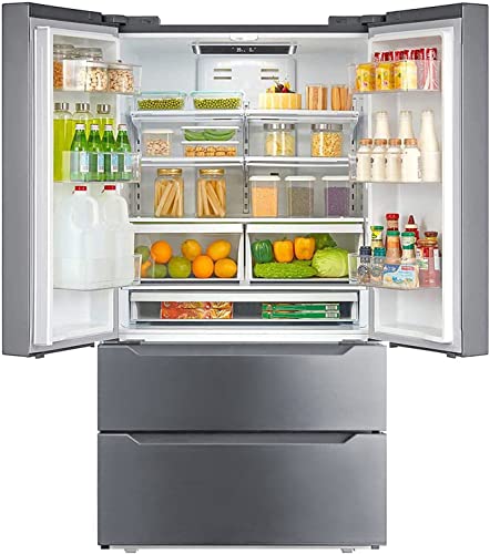 SMETA Refrigerator French Door with Ice Maker for Kitchen 36'' Inch Stainless Steel Counter Depth Full Size Refrigerators Fridge Bottom Freezer Cooling 22.5 Cu.Ft Double Door Fridgerator Freezer Home Use 23 CU FT