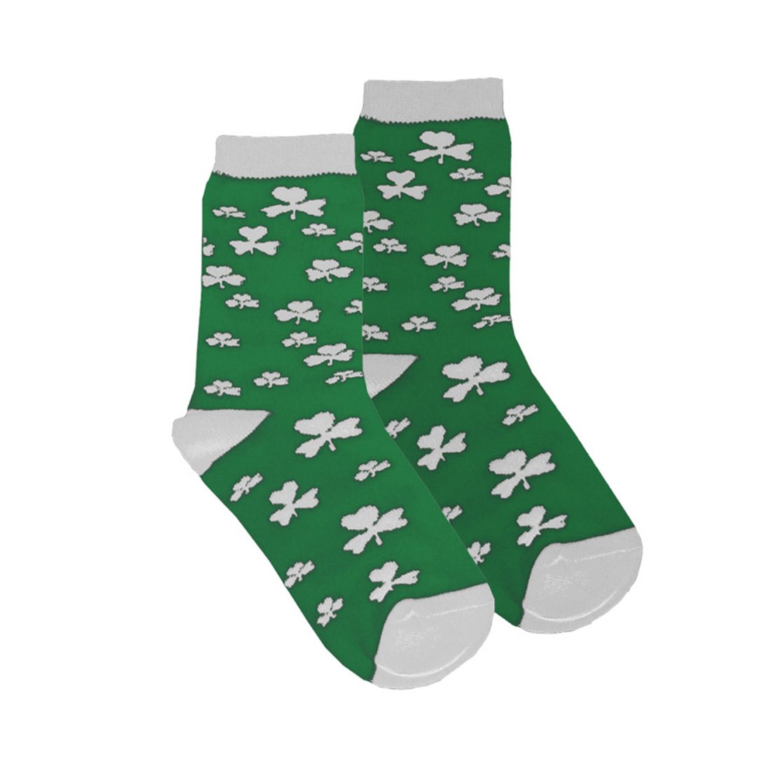 Kids Socks With White Shamrock Print Green Colour