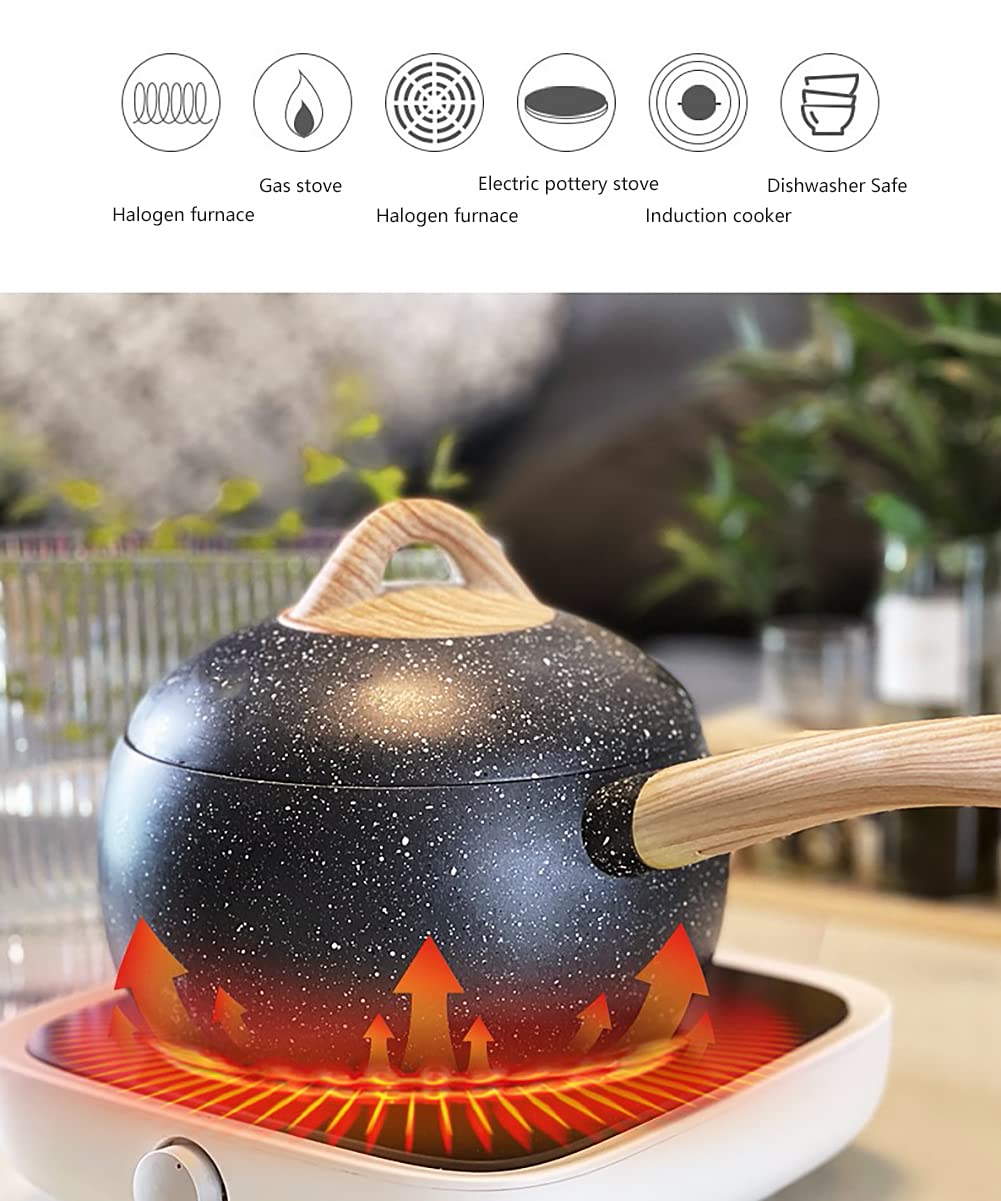 Amercook Spherical Non Stick Wok with Lid, Frying Pan and Pot Set, Small Skillet PFOA Free, 6 Inch