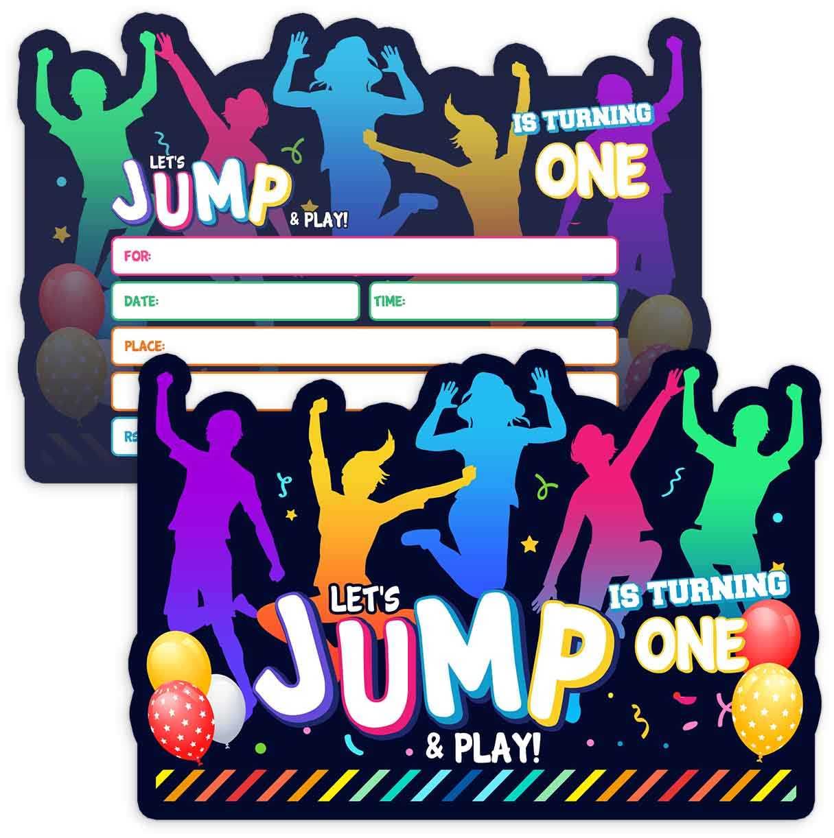 Simimi art 1st Bounce House or Jumping Theme Birthday Party Invitations - Trampoline Jump Birthday Invite - Trampoline Birthday Party - 30 Cards + 30 Envelopes