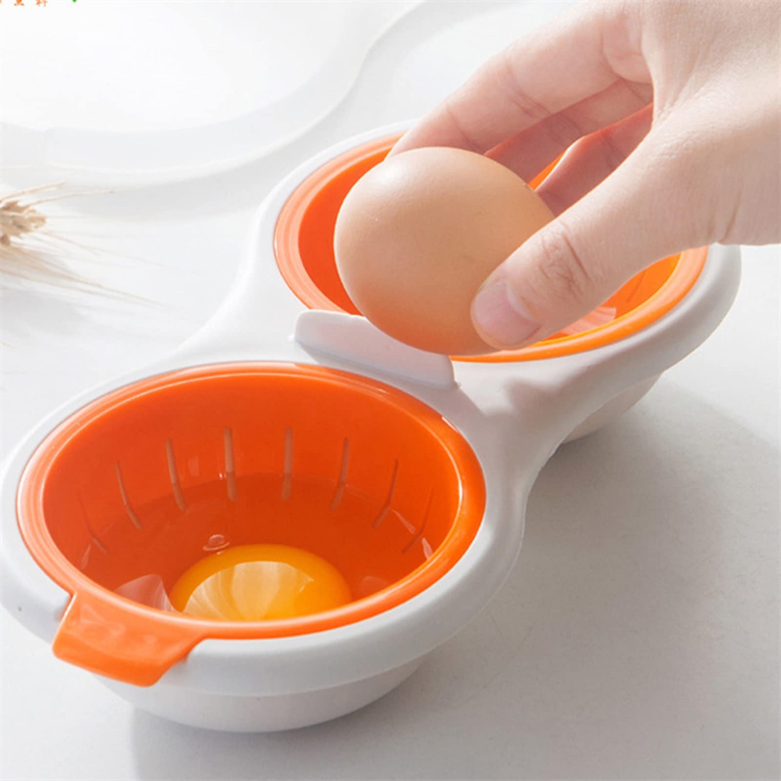 ARTIOMO Double Egg Poacher for Microwave,2 Cavity Edible Silicone Drain Egg Boiler Set, Non Stick Egg Cooker Poached Egg Steamer, Home Kit blue,green,orange