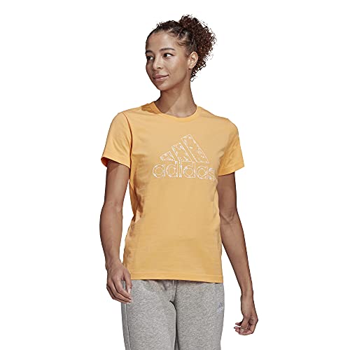 adidas womens OUTLFLORAL Graphic Tee Hazy Orange Large