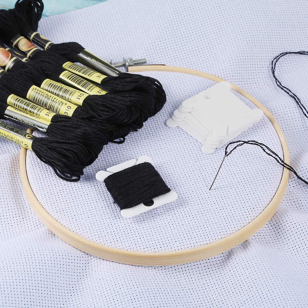 Acrice 25 Skeins White Embroidery Floss Black Embroidery Threads Cotton Cross Stitch Threads for Friendship Bracelet String and DIY Embroidery Project (25 Skeins White)