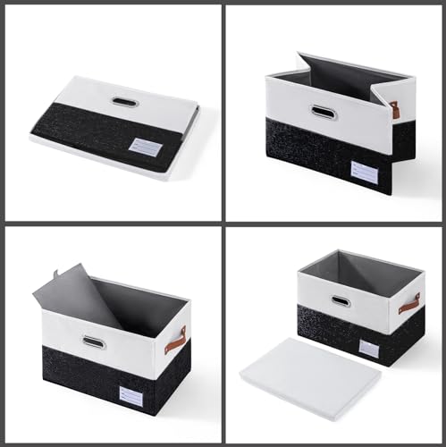 BeigeSwan Medium 23 Liter Collapsible Stackable Storage Bins with Lids, 3 Packs Foldable Fabric Closet Boxes Lidded Storage Bins Heavy-duty Fabric Baskets Organizers Storage (15.4” x 10” x 9.5”)
