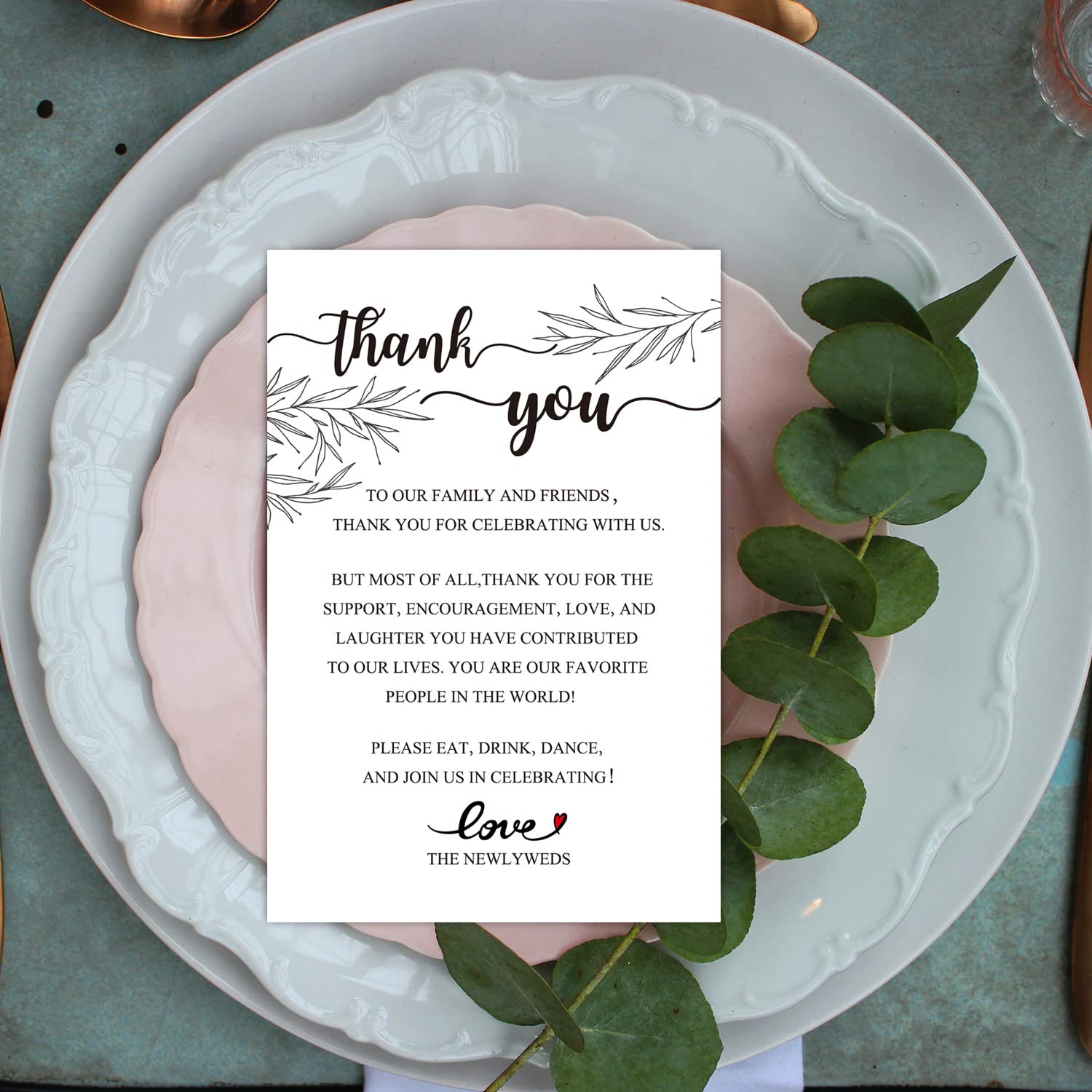 EKSPLODI 50 Wedding Thank You Place Setting Cards, Wedding Reception Thank You Cards, Table Centerpieces and Wedding Decorations, Bridal, Engagement, Anniversary, 4x6