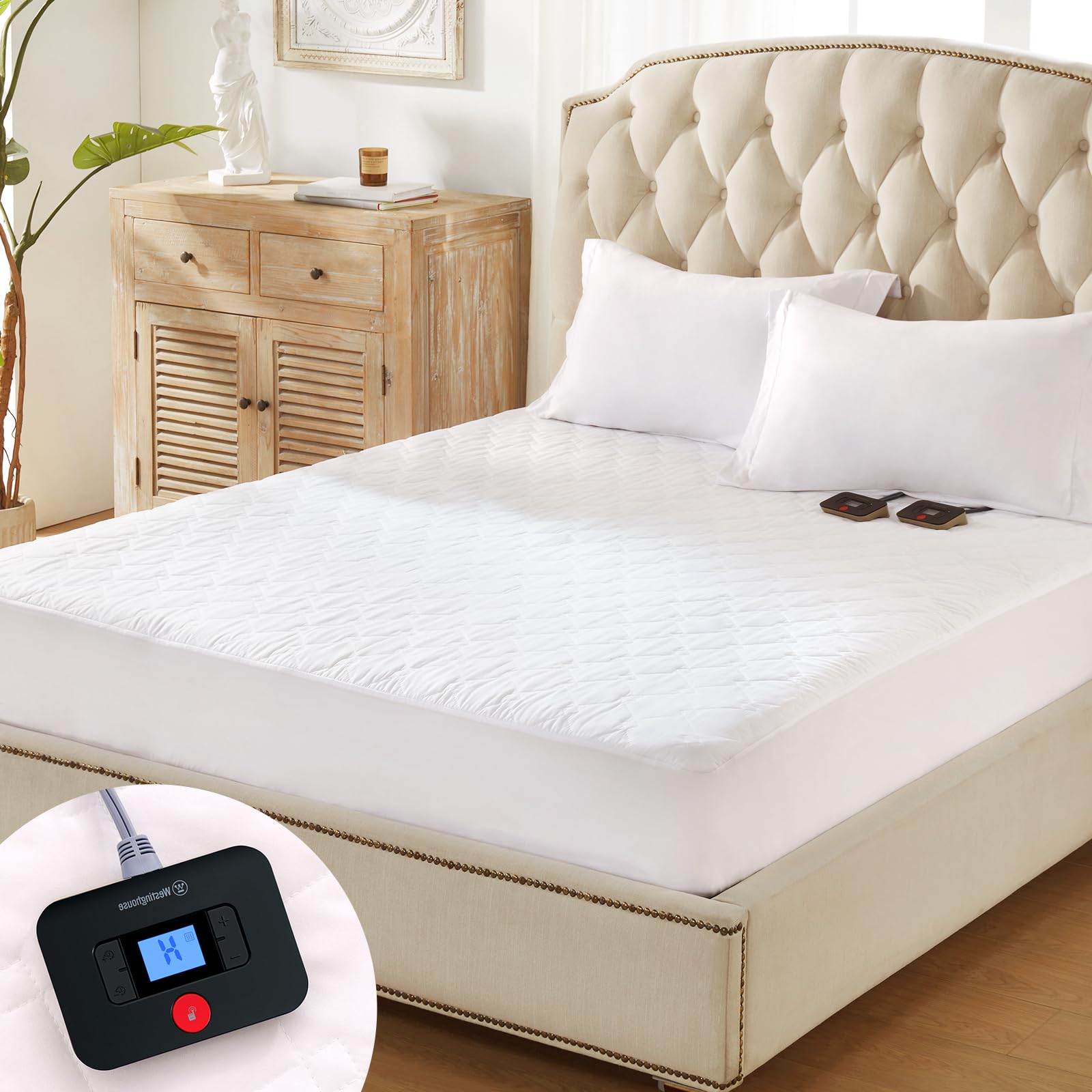 Westinghouse Heated Mattress Pad Queen, Comfortable Electric Mattress Pad with 10 Heating Settings & 1-12 Hours Auto Shut Off, Fit Up to 17" Deep Pocket, Queen Size 60"x80"