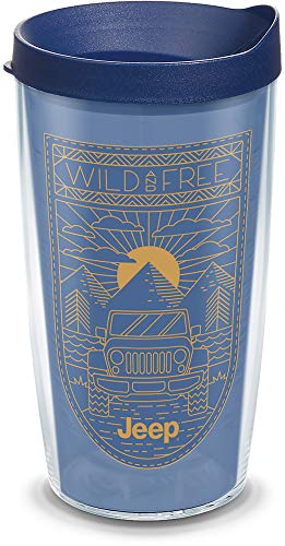 Tervis 1351386 Jeep Brand - Wild and Free Insulated Tumbler with Wrap and Navy Blue Lid, 16oz, Clear