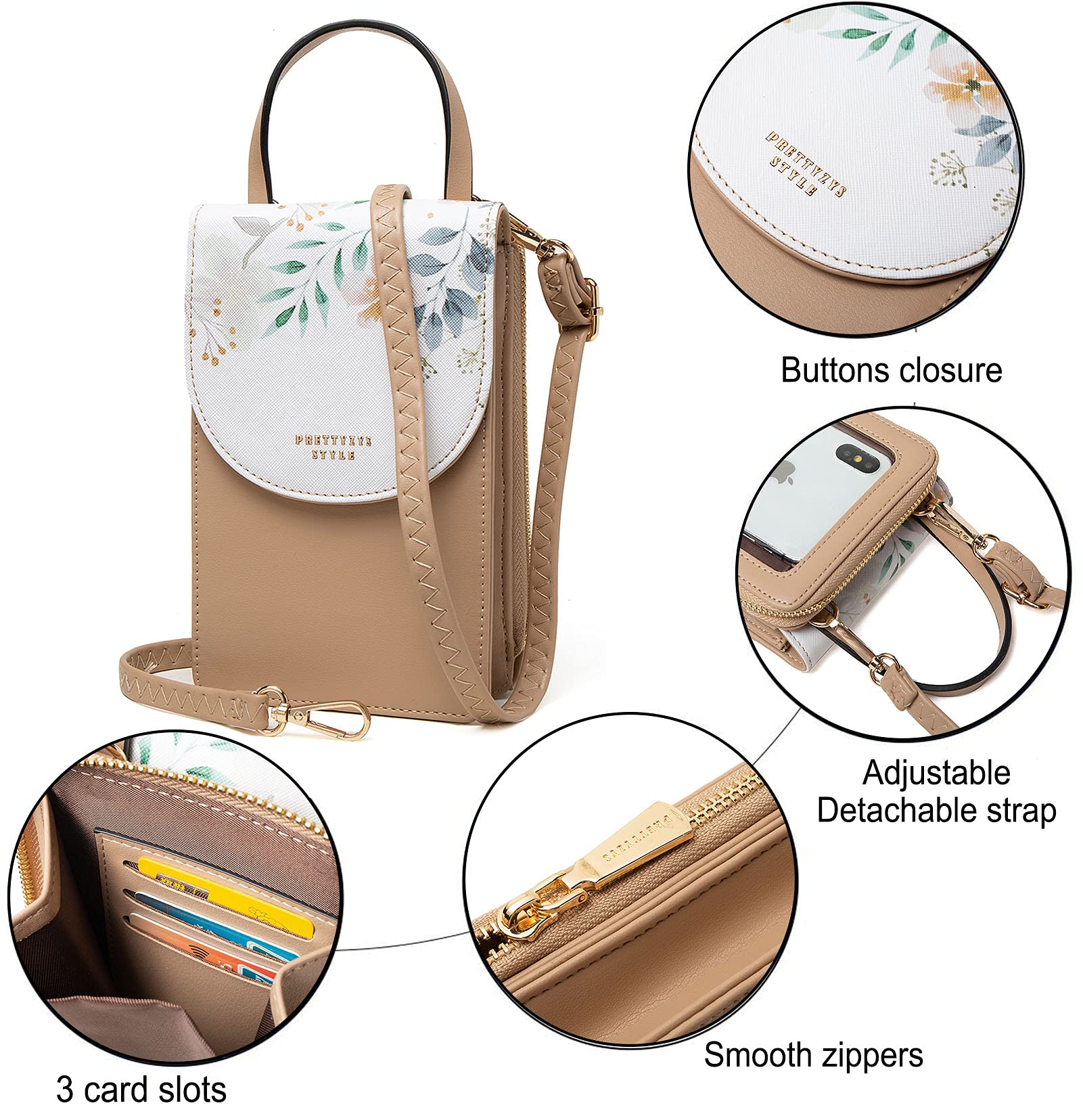 Skyearman Crossbody Cellphone Purse with Handle Womens Touch Screen Phone Bag Small Shoulder Purse for iPhone 1212 MiniXXR (Khaki)
