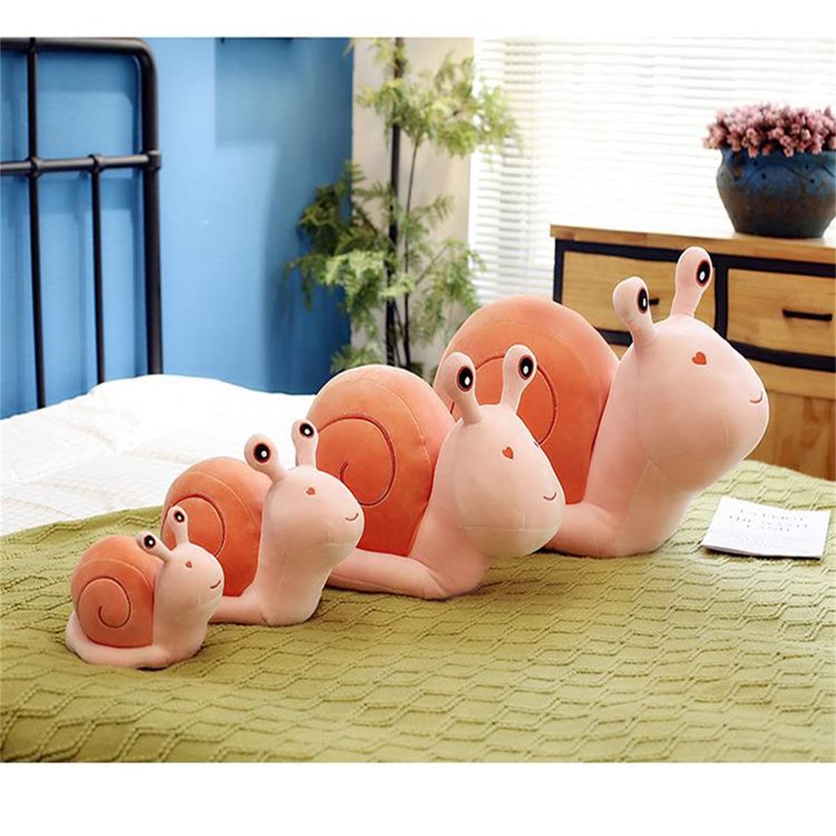 SEENEEY Cute Cartoon Snail Doll Plush Toy Children's Birthday Gift Big Snail Pillow Doll, Yellow, 11.8 Inches.