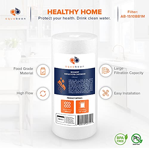 Aquaboon 2-Pack of 1 Micron 10" Sediment Water Filter Replacement Cartridge & Aquaboon 2-Pack String Wound Sediment Water Filter Cartridge | Universal Whole House 1 Micron 10 inch Cartridges