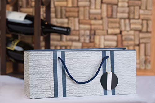 Simply Charmed Wine Gift Bags β White with Basket Weave Pattern and Navy Stripes Purse Style Set of 3