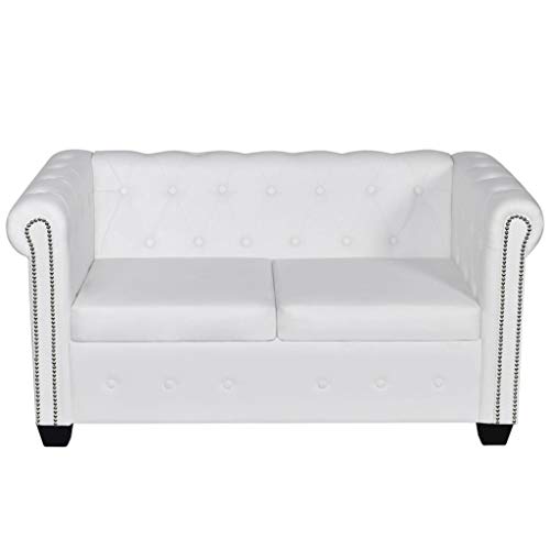 Canditree Luxury 2-Seater Sofa Artificial Leather White, Chesterfield Sofa for Living Room