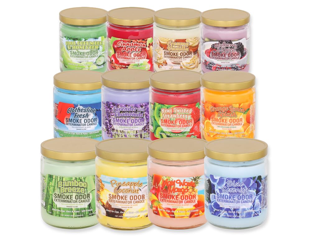 Bulk Smoke Odor Exterminator Odor Eliminating Scented Candles, Odor Eliminating Candle, Cooking Odor Eliminator Case of 12 (Mystery Variety Pack)