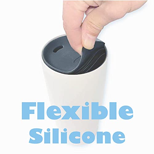 Porta Via Reusable Coffee Cup Silicone Lid β Fits Any Tumbler, Water Bottle, & Ceramic Coffee Mug β Dishwasher-Safe Ceramic Travel Mug Lid Keeps Hot Cups Hot (Medium to Large - Grey)