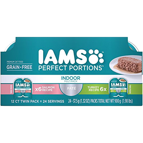 Iams Premium Cat Food Grain Free Perfect PORTIONS Indoor Multi Pack 6- (12-Servings) Salmon Recipe, 6- (12-Servings) Turkey Recipe
