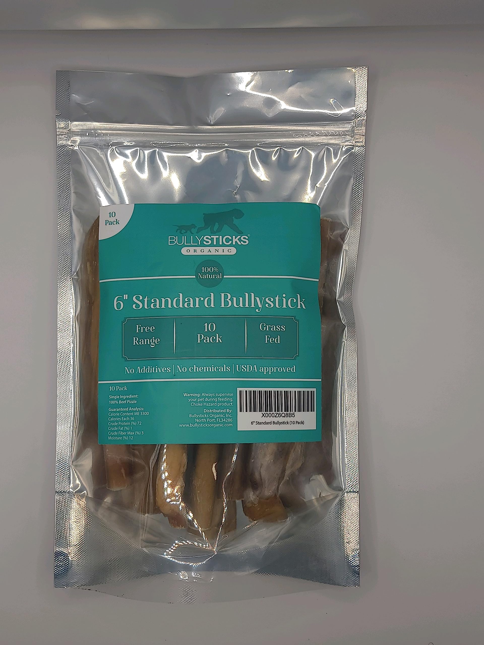 Bullysticks Organic Standard 6" Bully Sticks for Dogs - All Natural Dog Treat, These Chews are Free Range Bully Sticks, USDA Approved (10 Pack)