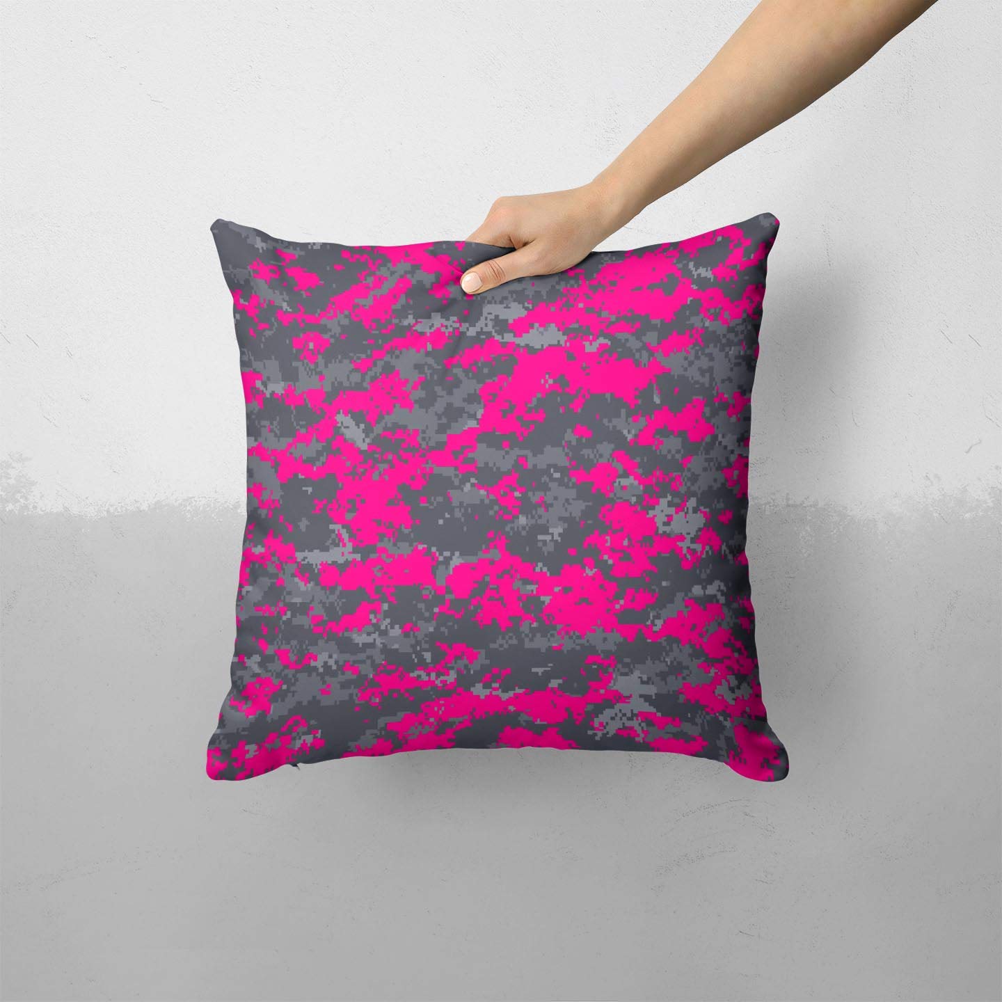 iiRov Bright Pink V2 and Gray Digital Camouflage - Custom Decorative Home Decor Indoor or Outdoor Throw Pillow Cover for Sofa, Bed or Couch Cushion (Pillow CASE Cover ONLY)