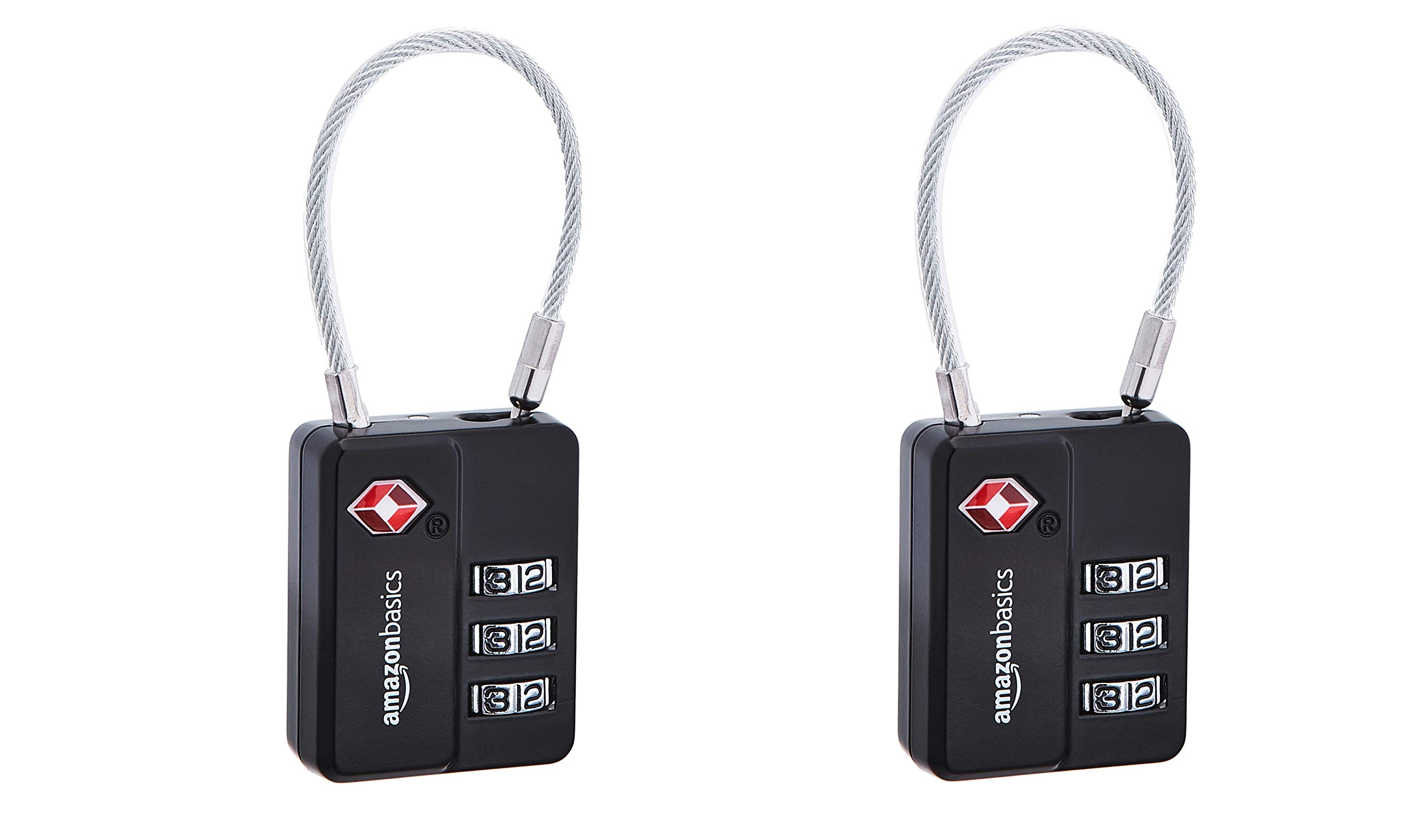 Amazon Basics TSA Accepted Cable 4-Digit Combination Lock, Black, 4-Pack