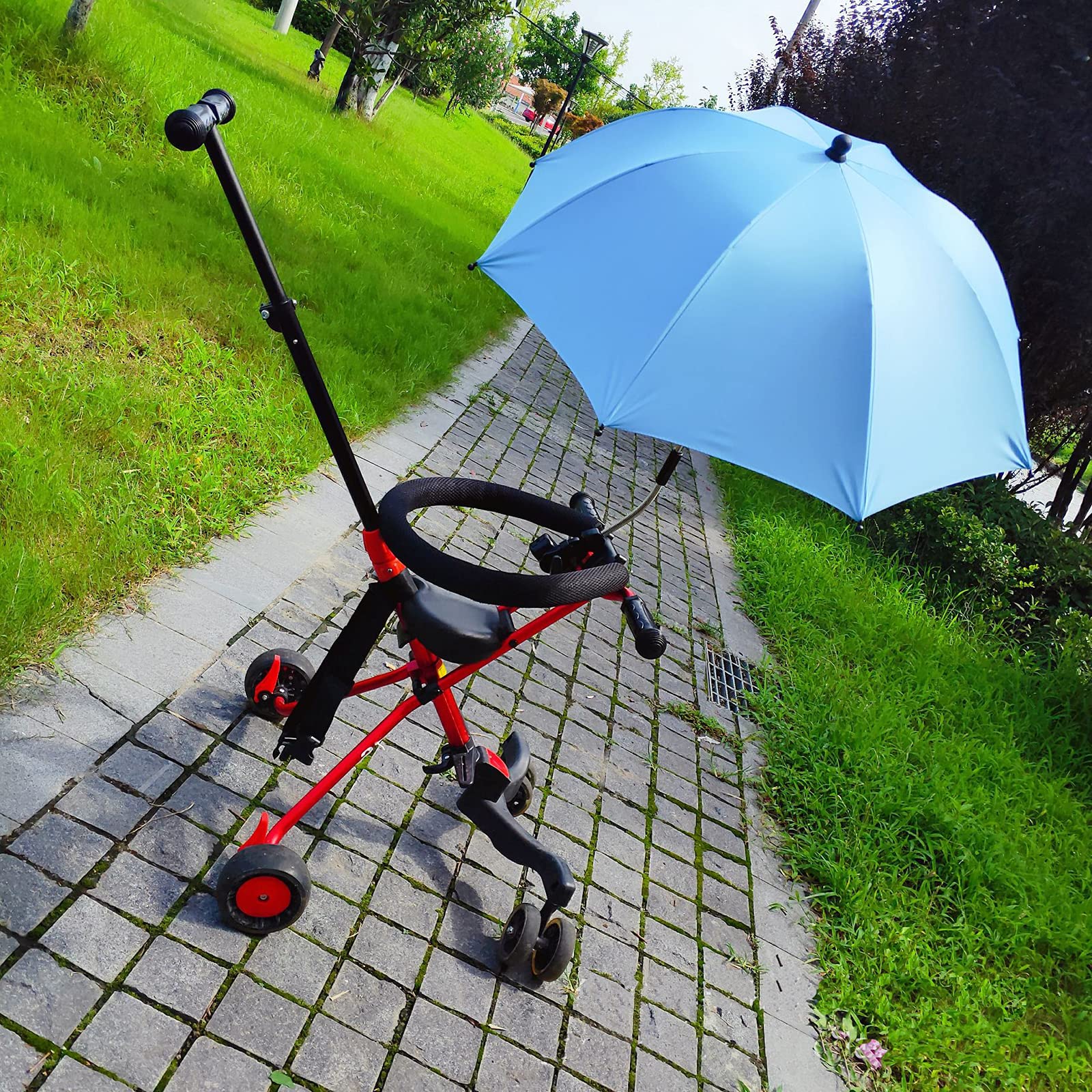 Baby Pram Umbrella with Adjustable Clamp,Buggy Parasol with Clip on Fixing Device UPF 50+,for Pushchair Strollers (Blue)
