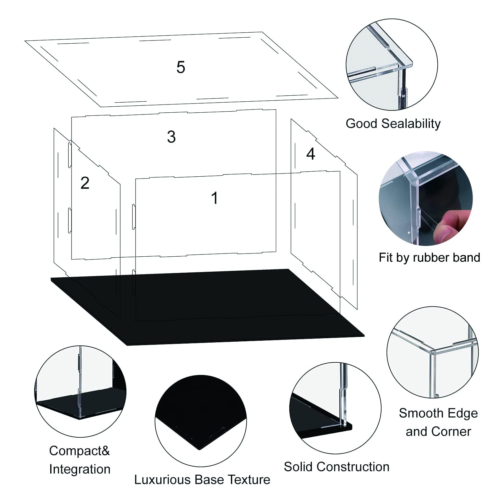 Clear Acrylic Display Case,Self-Assembly Display Box with Black Acrylic Base,Countertop Box Cube Organizer Stand Riser Dustproof Protection Showcase for Action Figures Toys Collectibles(9.5x8x8 inch)