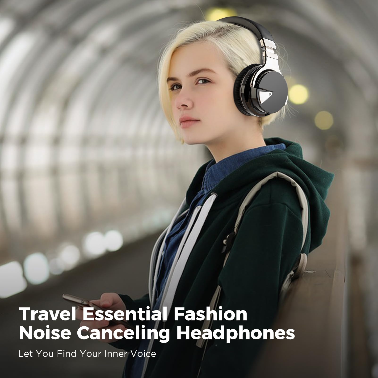 Active Noise Cancelling Headphones Over Ear Wireless Headphones Bluetooth Headphones with Microphone, Deep Bass, Comfortable Over Ear Headphones Bluetooth Wireless Headphones, 30Hrs, Space Black