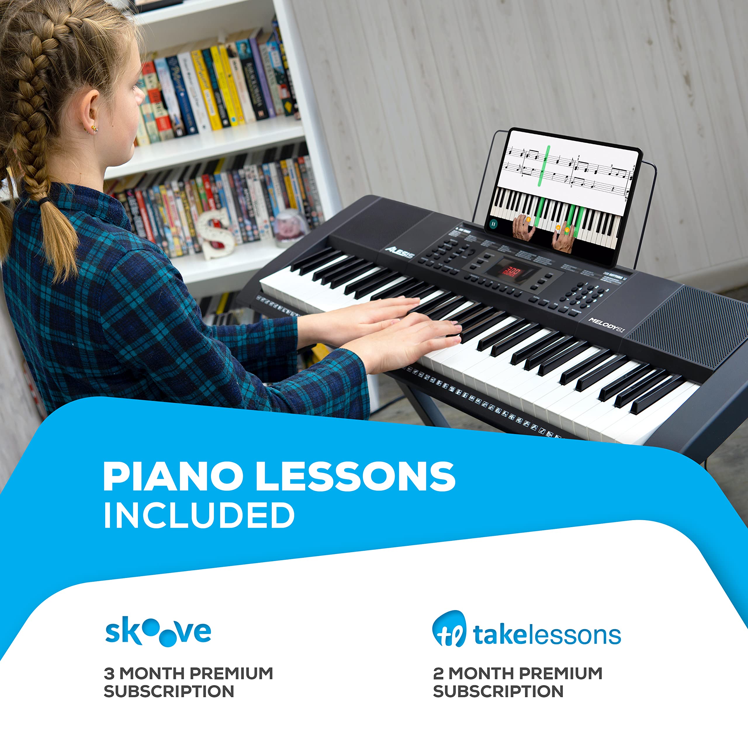 Alesis Melody 61 MKII | 61 Key Portable Keyboard with Built In Speakers, Headphones, Microphone, Piano Stand, Music Rest and Stool (Renewed)