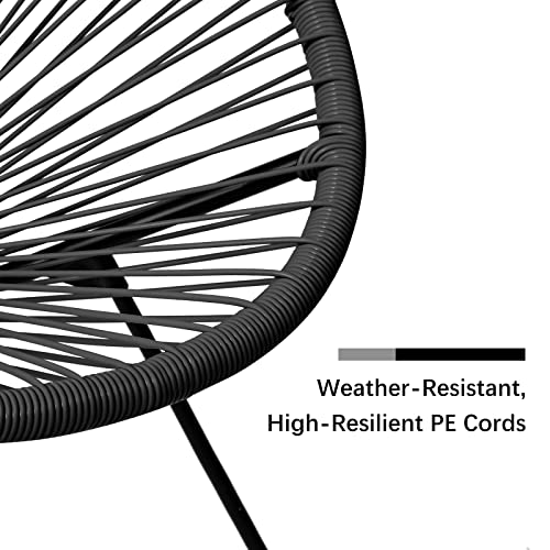 Arlopu 3-Piece Outdoor Acapulco Chairs Patio Conversation Bistro Set, with Plastic Rope, Glass Tabletop, All-Weather Rattan Woven Rope Mid-Century Modern Style Furniture Chat Set (Black)